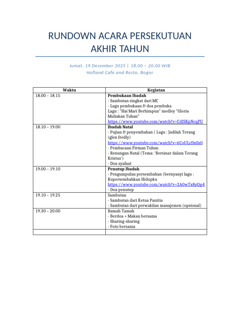 Rundown Ibadah Natal Akhir Tahun 2025 | PDF