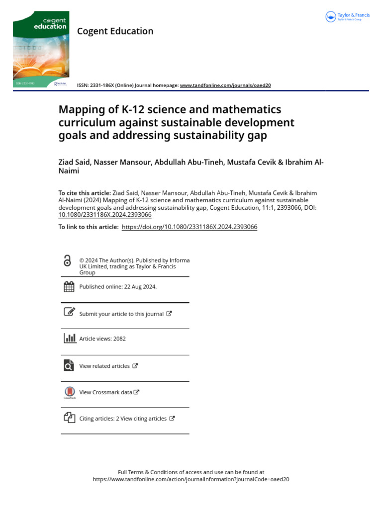 Mapping of K-12 Science and Mathematics Curriculum Against Sustainable ...