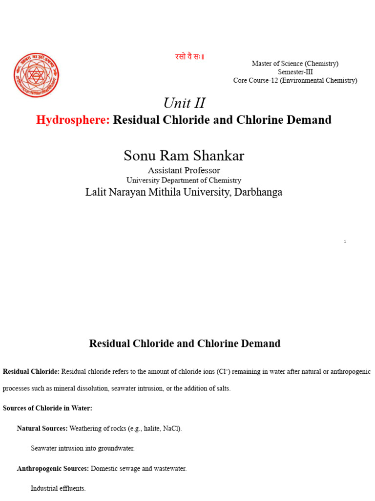 Residual Chloride & Chlorine Demand Analysis | PDF | Chlorine | Chloride