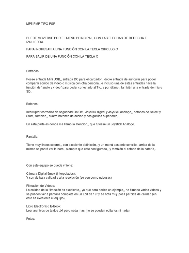 Guía de Uso del MP5 PMP Tipo PSP | PDF | Tecnología de medios ...