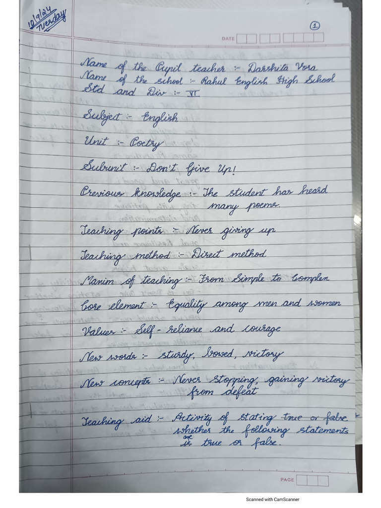 Darshita Vora -- lesson plan - English standard - 6 | PDF