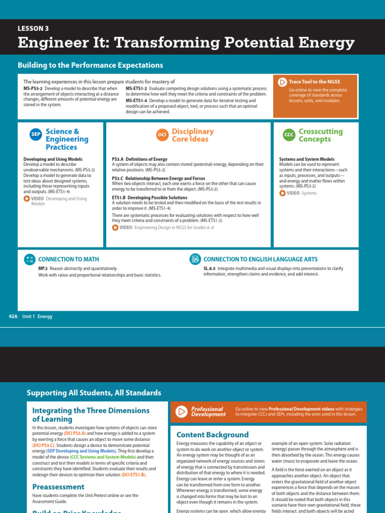 NGSS Energy Systems and Models Guide | PDF | Potential Energy | Force