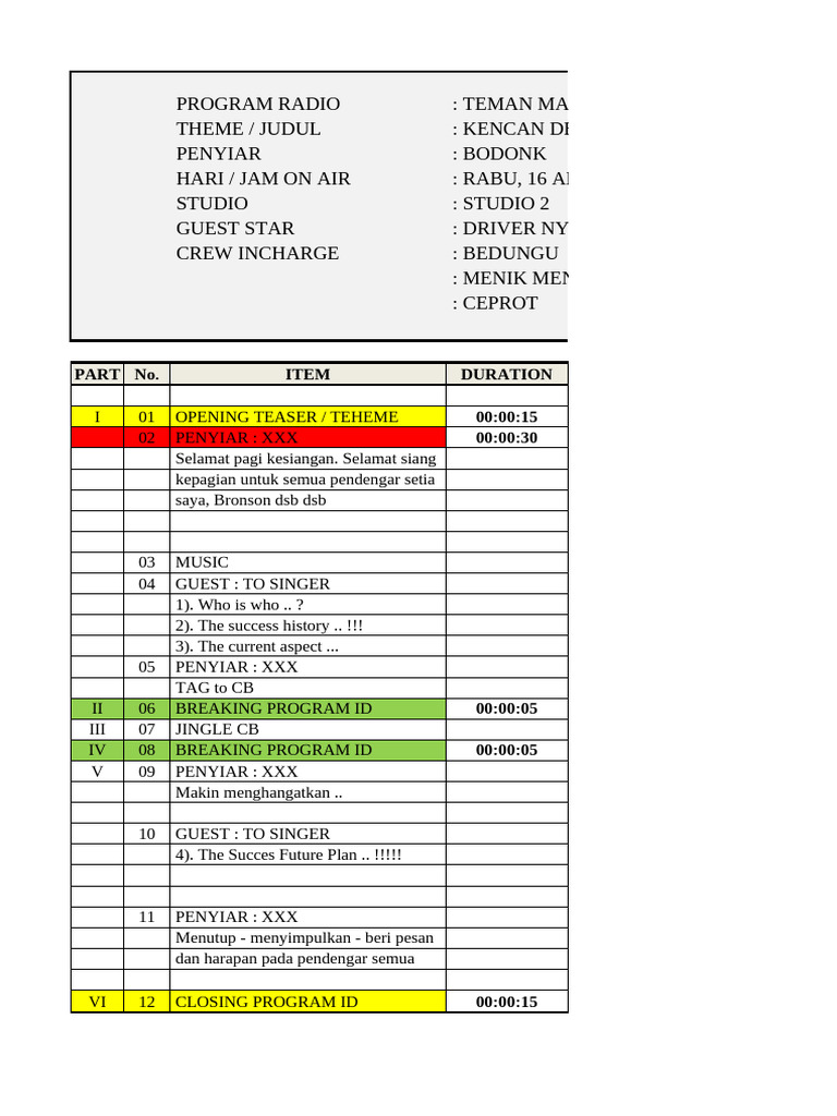 Format - Radio Program Script & Rundown | PDF