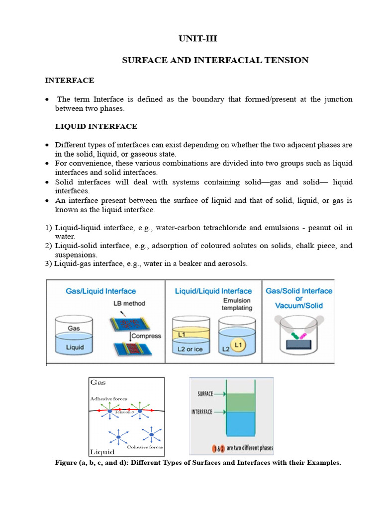 Surfacre and Interfacial Phenomenon Unit 3 | PDF | Surface Tension ...