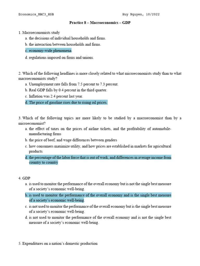 Macroeconomics Practice: Understanding GDP | PDF | Gross Domestic ...