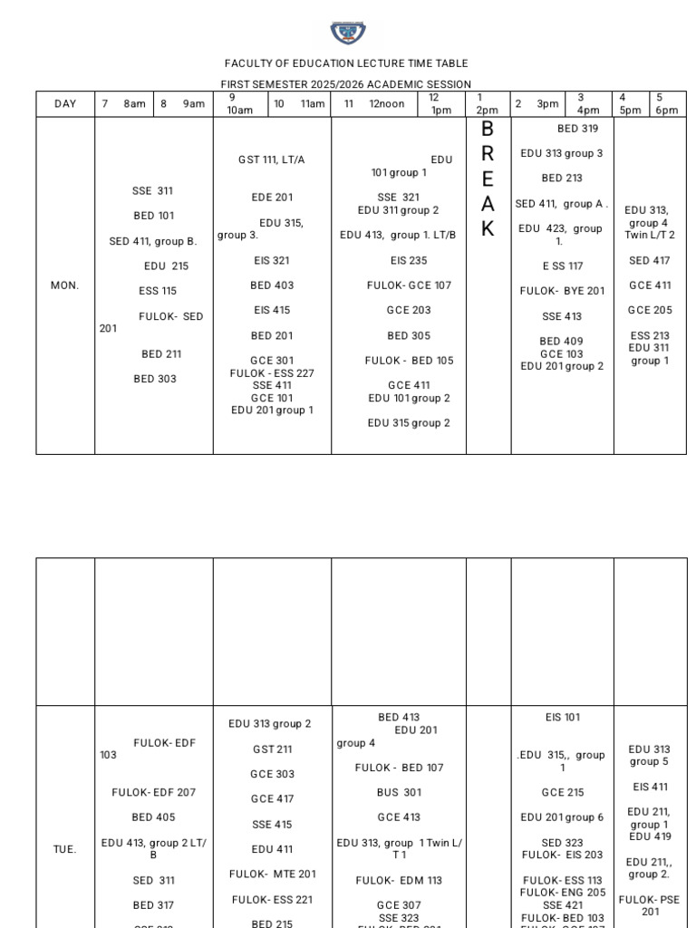 Faculty of Education Lecture Schedule | PDF