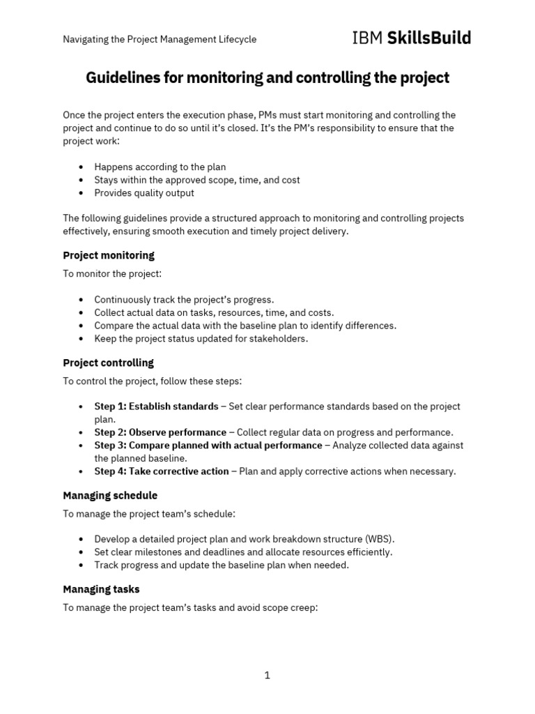 Guidelines For Monitoring and Controlling The Project | PDF | Project ...