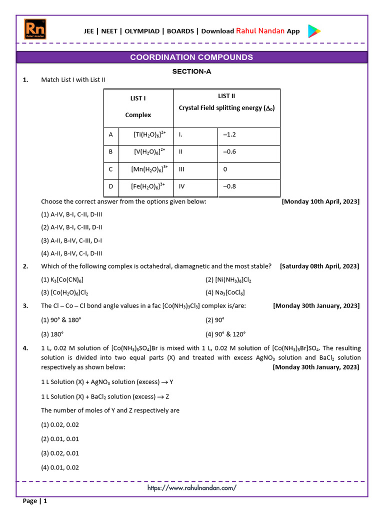 09. Coordination Compounds | PDF | Coordination Complex | Physical Sciences