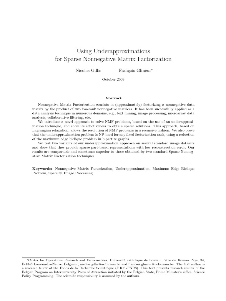 Using Underapproximations for Sparse Nonnegative Matrix Factorization | PDF | Mathematical ...