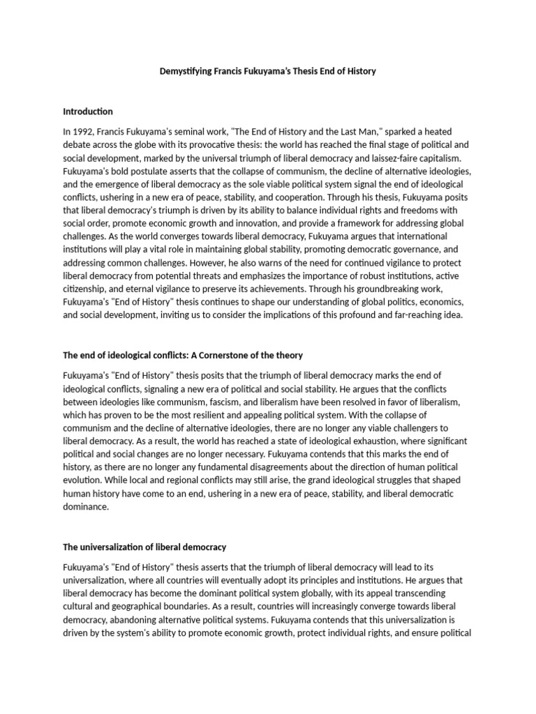 Fukuyama's End of History Explained | PDF | Liberalism | Political Science