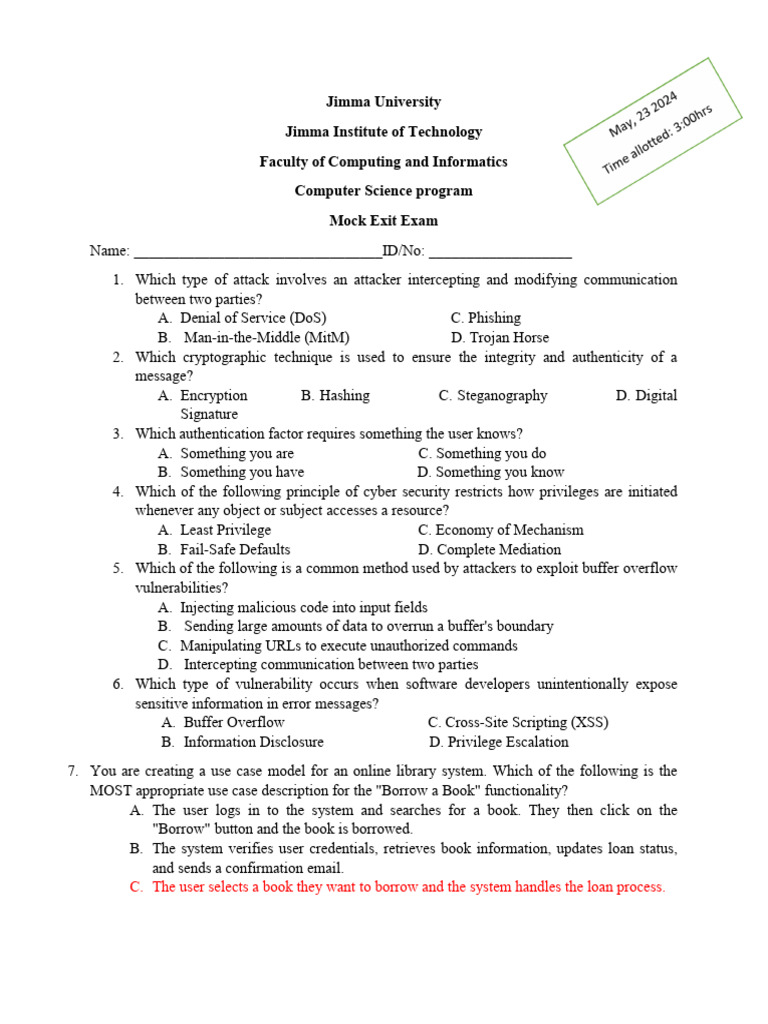 Computer Science Mock Exit Exam Guide | PDF | Computer Network | Class ...
