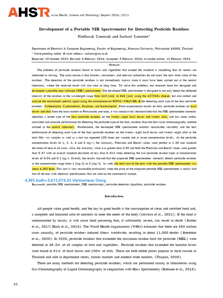 Portable NIR Spectrometer for Pesticide Detection | PDF | Infrared ...