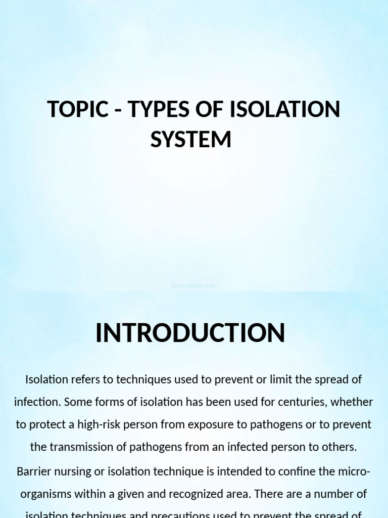 Types of Isolation Techniques Explained | PDF | Infection | Clinical ...