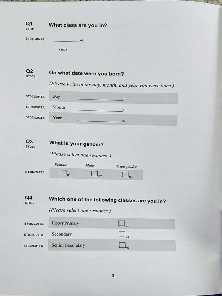 Student Questionnaire Booklet | PDF