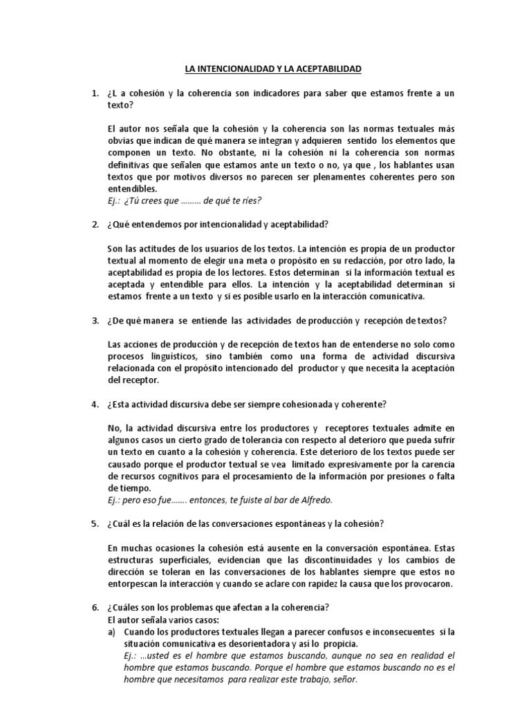 Intencionalidad y Aceptabilidad Textual | PDF | Conocimiento ...