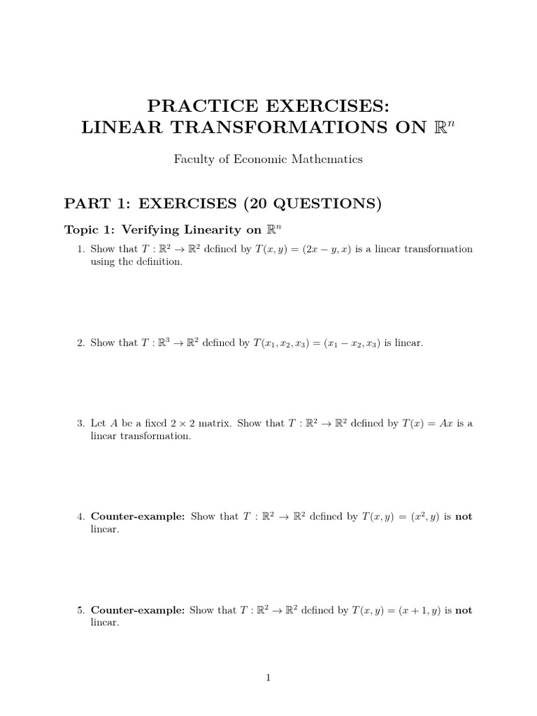 Linear Transformations Exercises Rn | PDF | Linear Map | Matrix ...