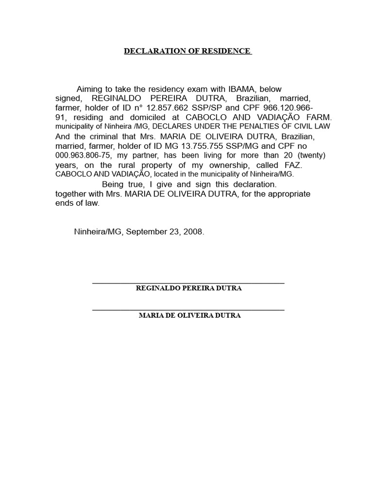 DECLARATION OF RESIDENCE | PDF