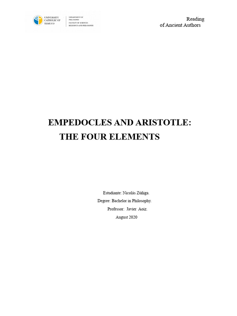 Four Elements in Empedocles and Aristotle | PDF | Aristotle | Reality