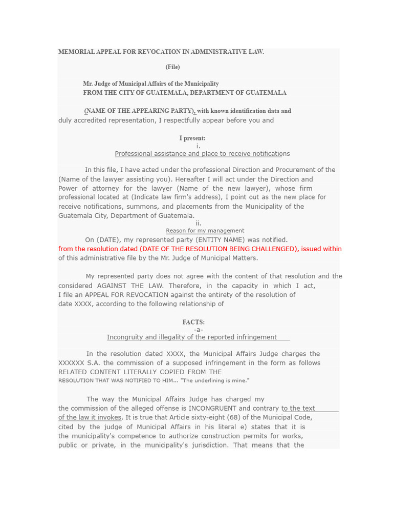 MEMORANDUM OF APPEAL FOR REVOCATION IN ADMINISTRATIVE LAW.docx | PDF ...