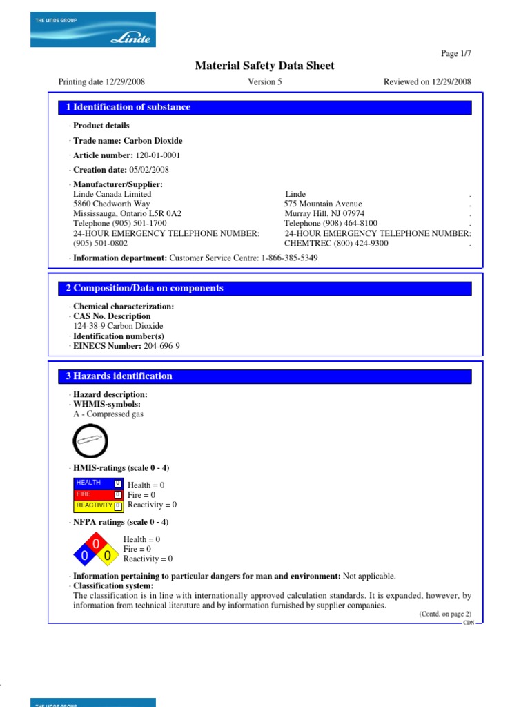 Co2 Gas MSDS | PDF | Dangerous Goods | Personal Protective Equipment