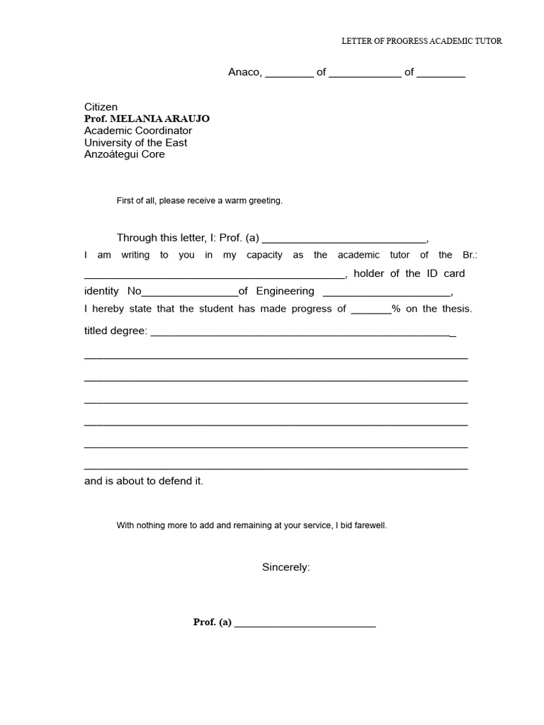 Letter of Progress Academic Tutor | PDF