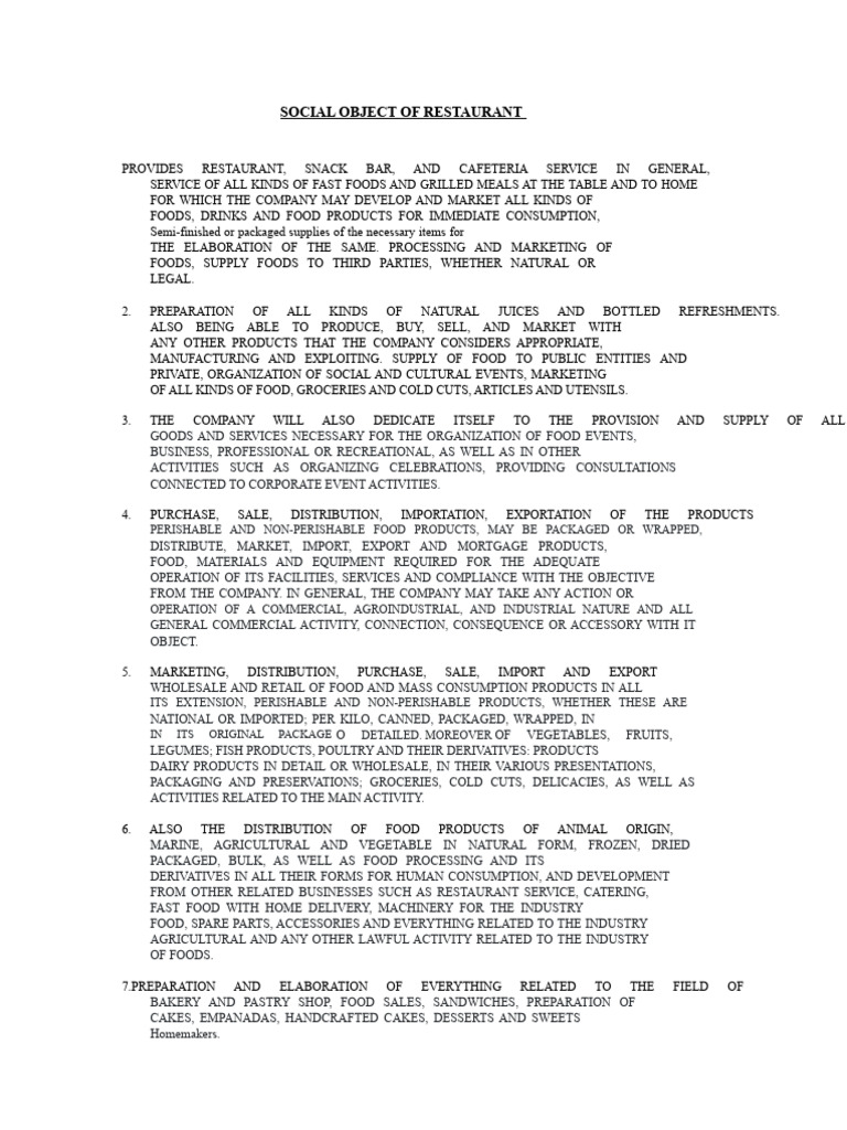 Social Object of Restaurant | PDF | Restaurants | Drink