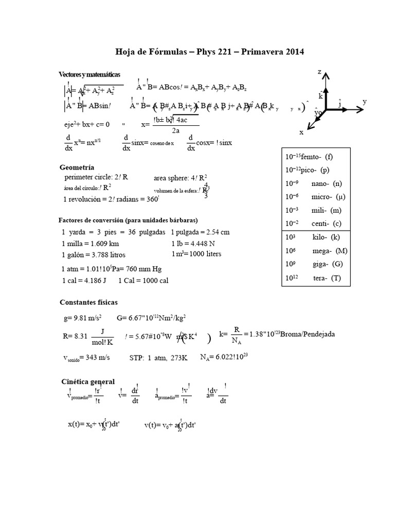 Fórmulas Clave para Phys 221 | PDF | Mecánica | Física