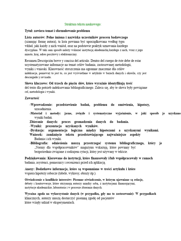 Struktura Tekstu Naukowego | PDF