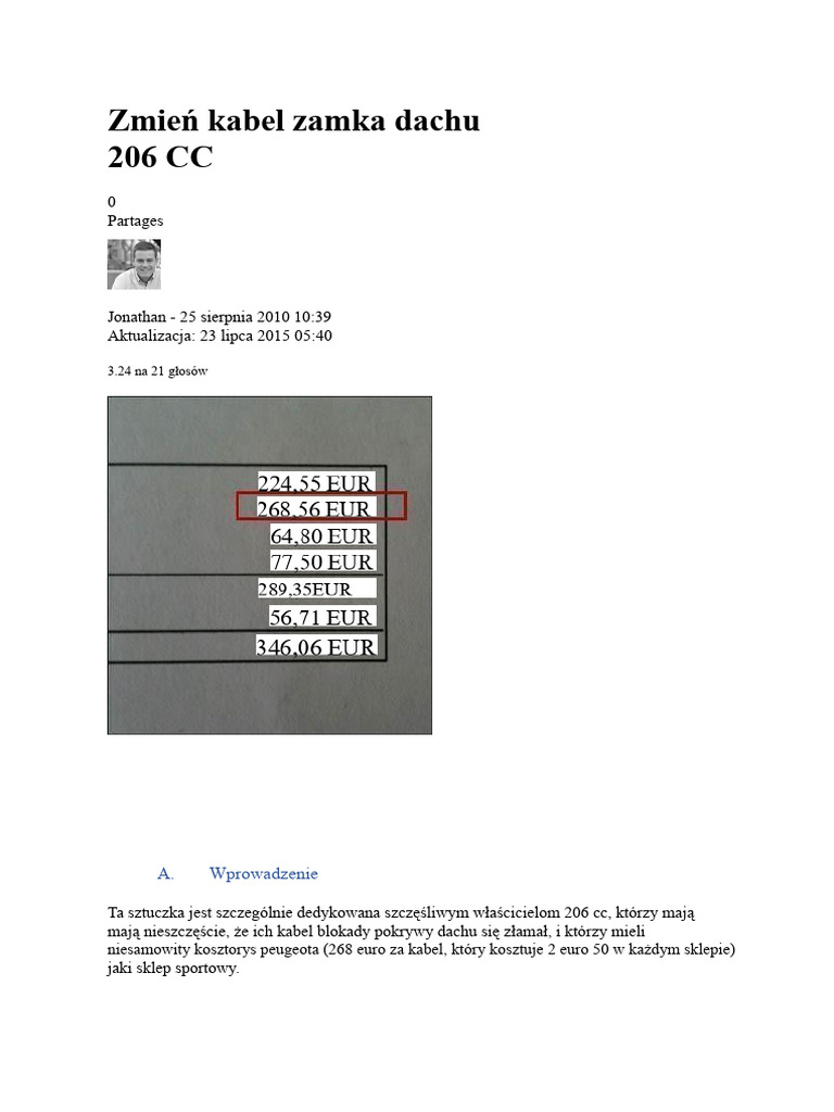 Zmień Kabel Blokady Dachu W 206 CC | PDF