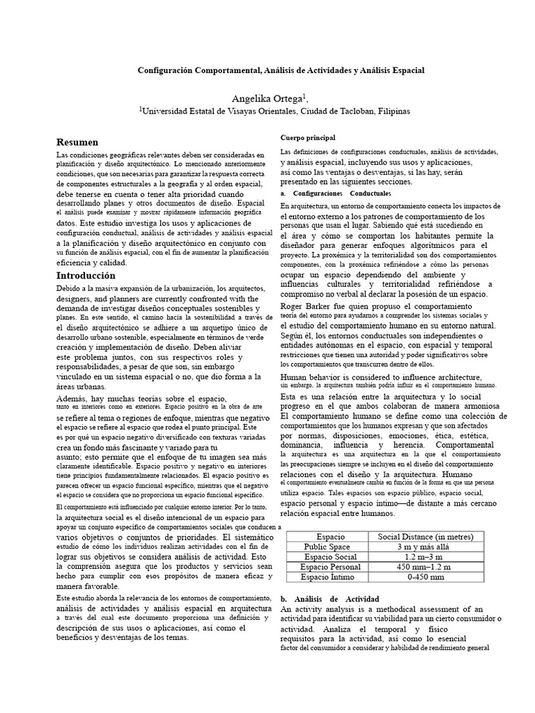 Configuración Conductual, Análisis de Actividad y Análisis Espacial | PDF | Diseño | Comportamiento