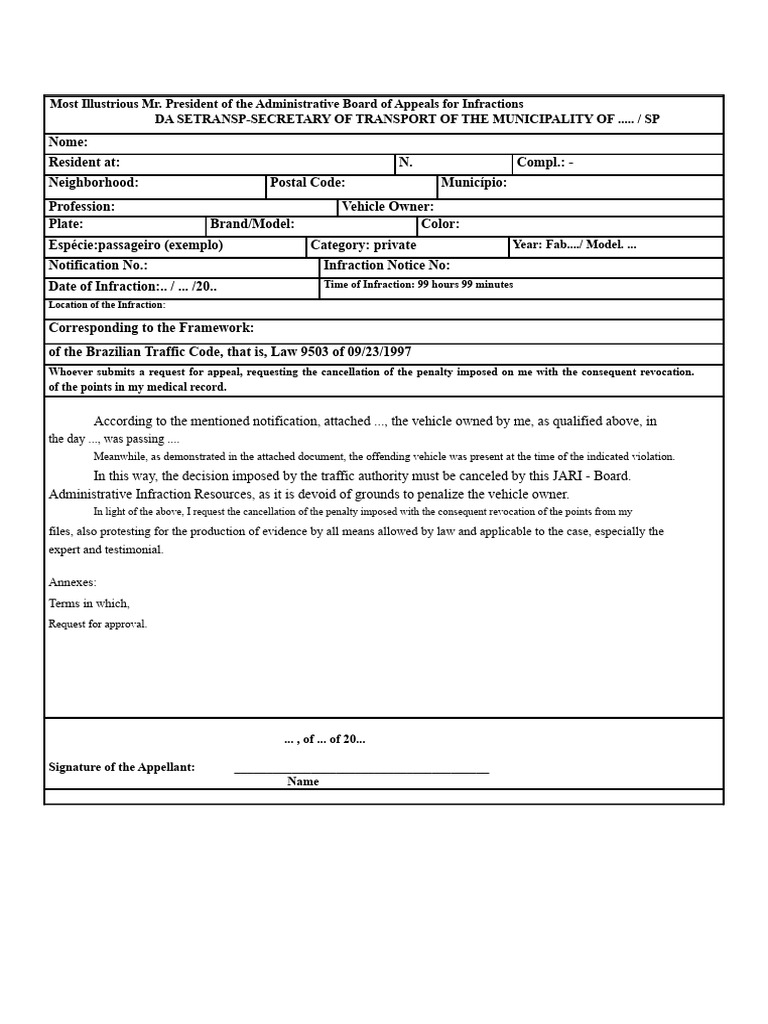 traffic fine appeal model | PDF