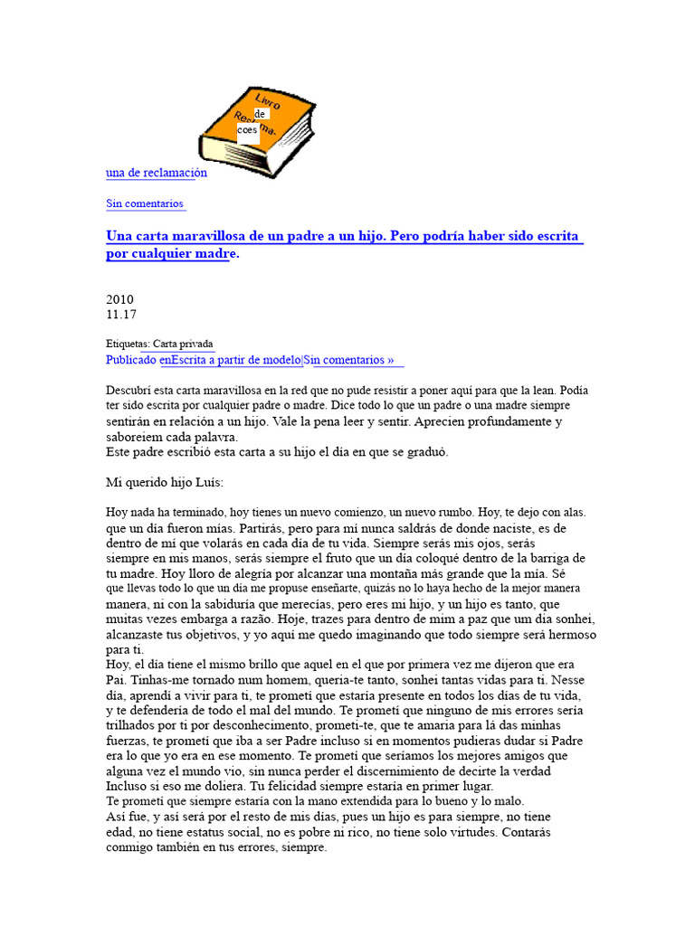 Carta emotiva de un padre a su hijo | PDF