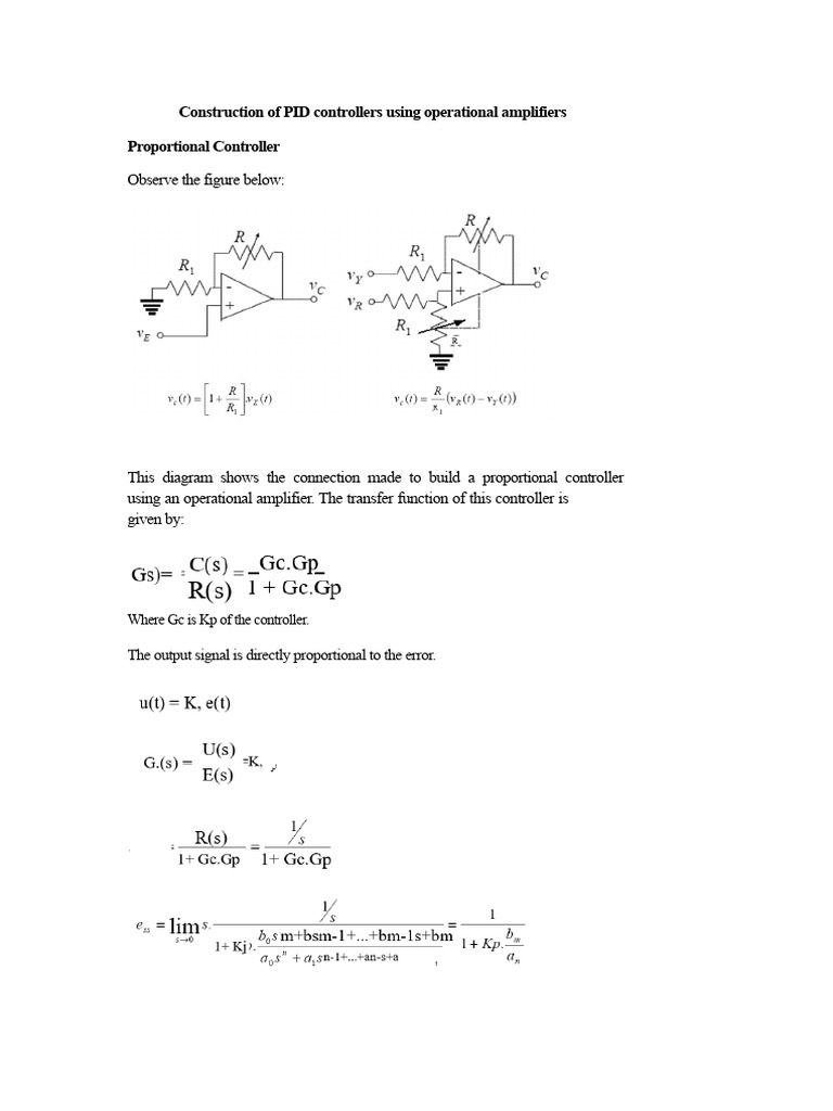 Construction of PID Controllers Using Operational Amplifiers | PDF