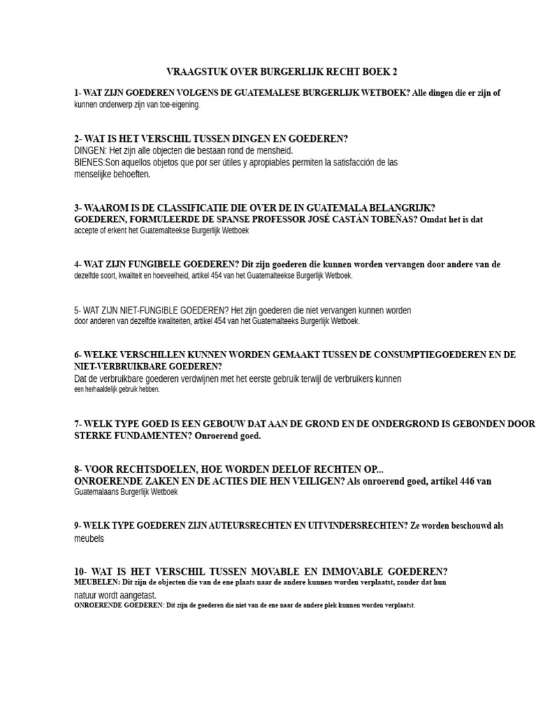 Vraaglijst Burgerlijk Recht Boek 2 | PDF