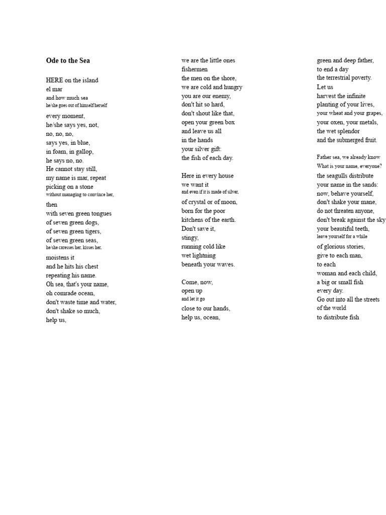 Ode To The Sea by Pablo Neruda | PDF | Sea