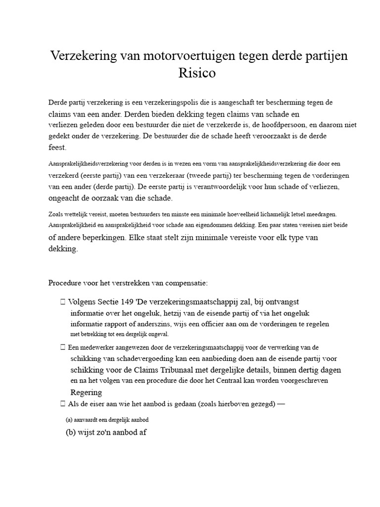 Opdracht Over de Verzekering Van Motorvoertuigen Tegen Derdenrisico's | PDF