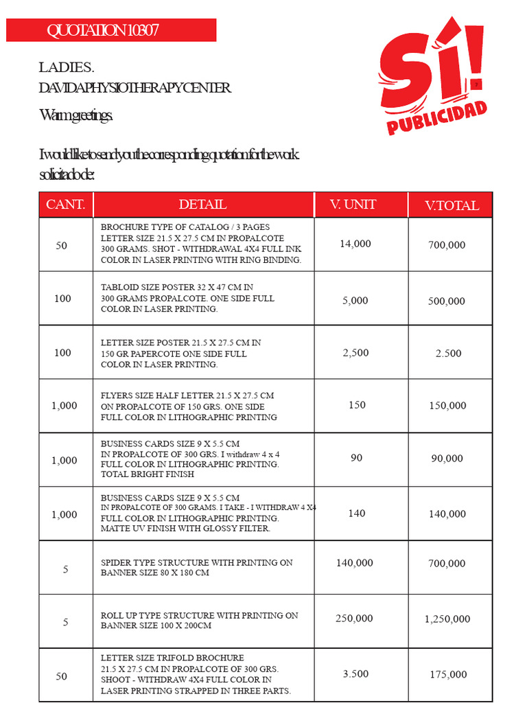 Quotation Format For Davida Physiotherapy Center-1 | PDF