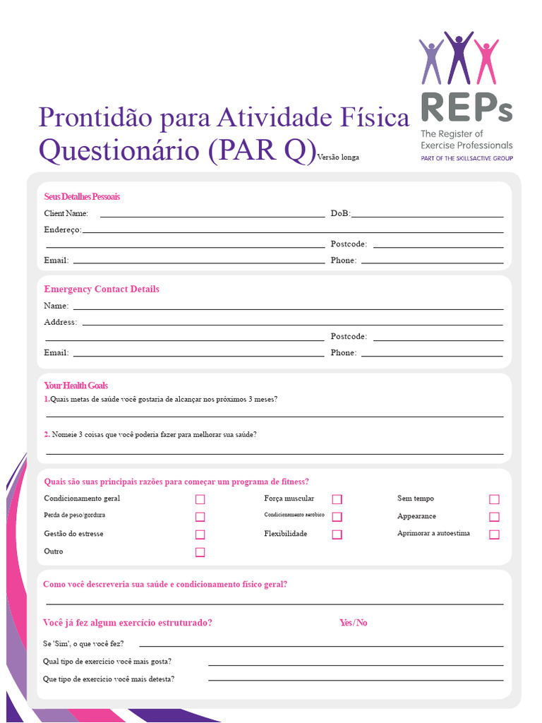 Questionário de Prontidão para Exercícios | PDF | Dor | Doenças e ...