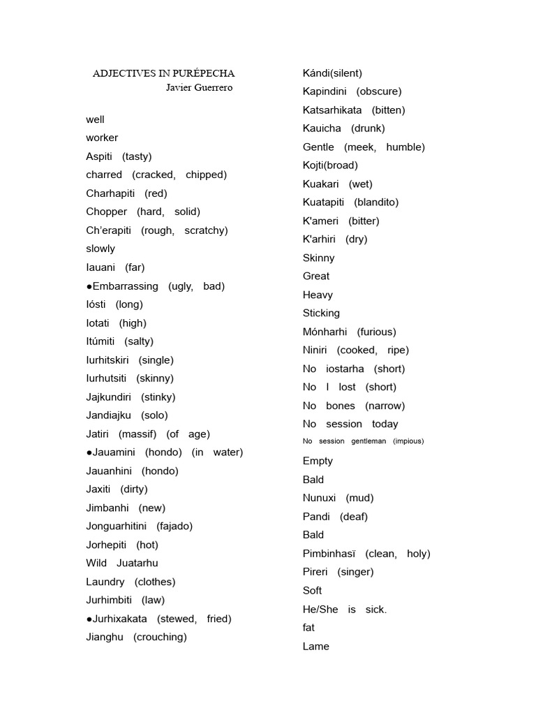 Adjectives in Purépecha | PDF