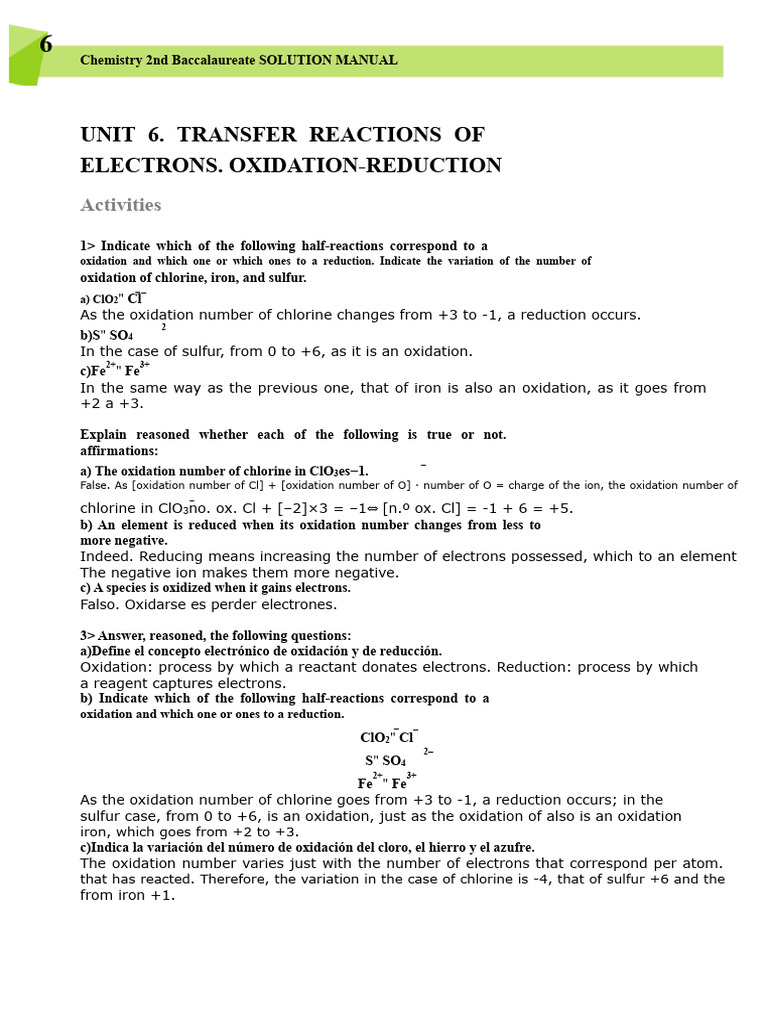 Quim2 Solutions Topic 6. Oxidation Reduction | PDF | Redox | Anode