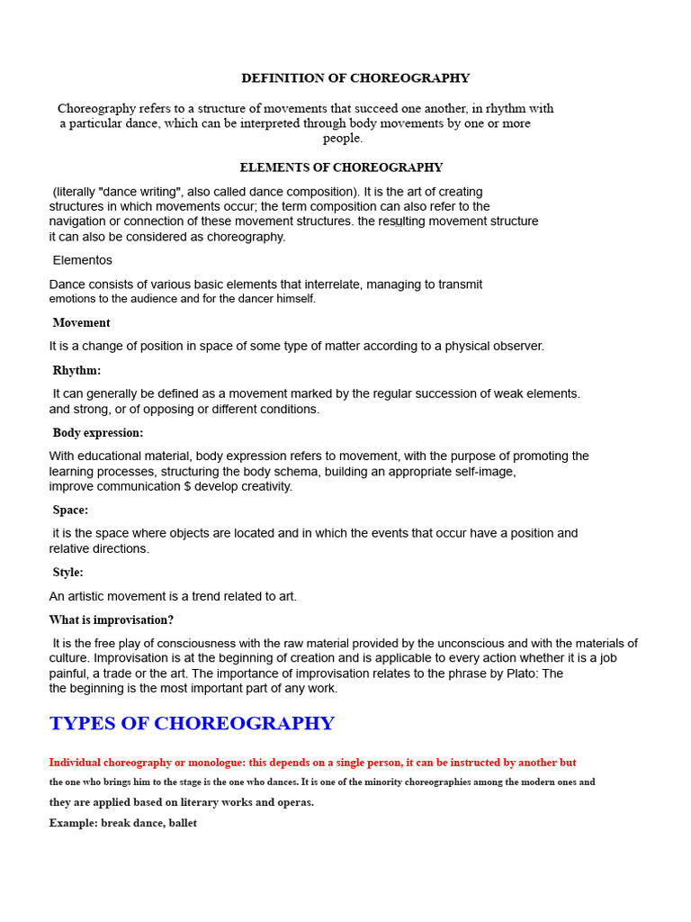 Understanding Choreography Elements | PDF | Choreography | Dances