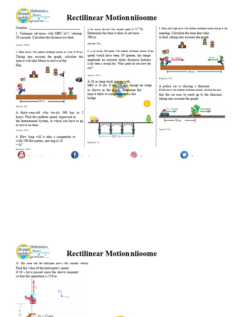 Uniform Rectilinear Motion URM - Solved Exercises PDF | PDF | Speed ...