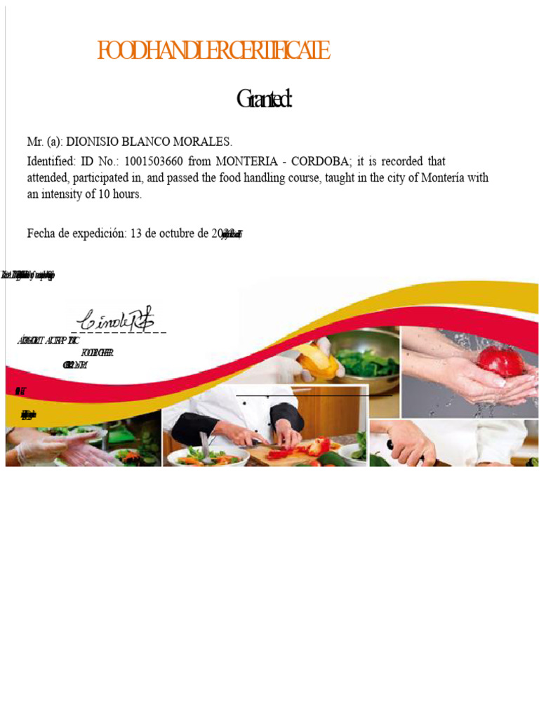 Food Handler Certificates from Montería | PDF