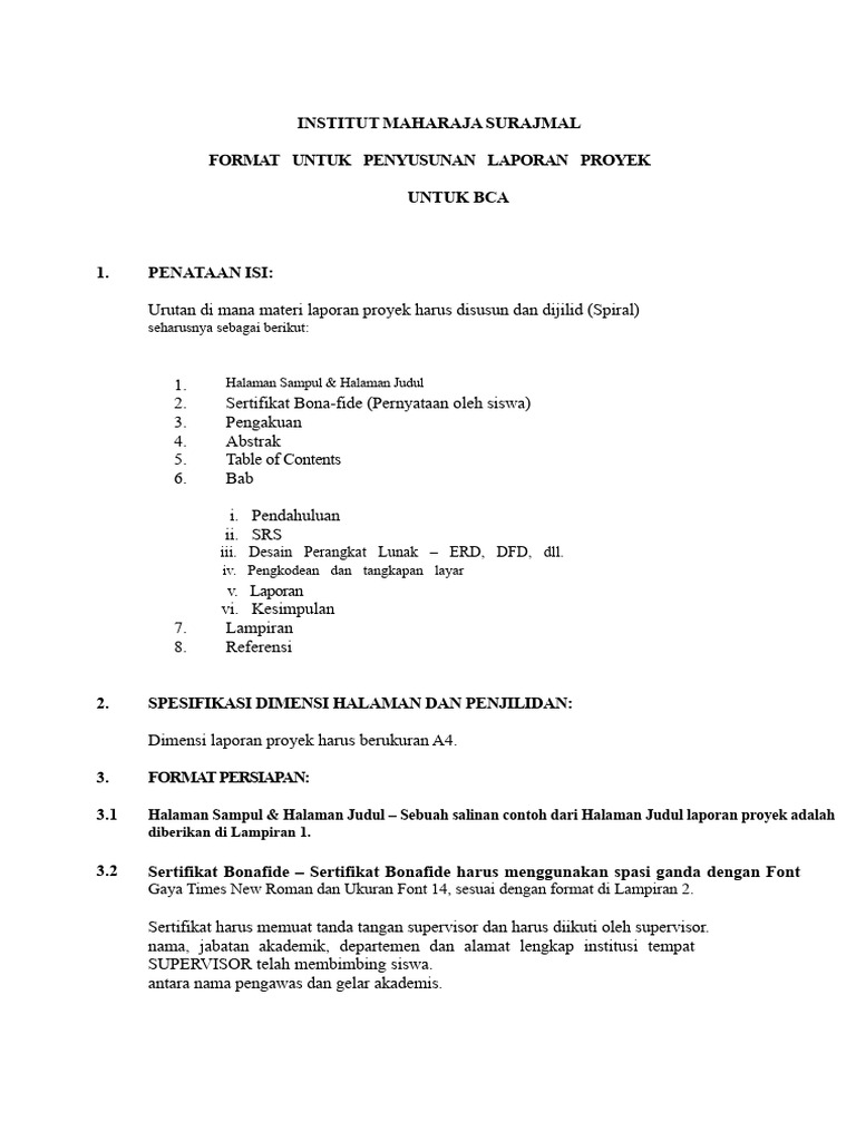 Format Laporan Proyek BCA Institut | PDF