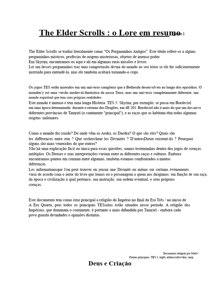 Lore de The Elder Scrolls: Criação e Deuses | PDF | Deus | Gênero