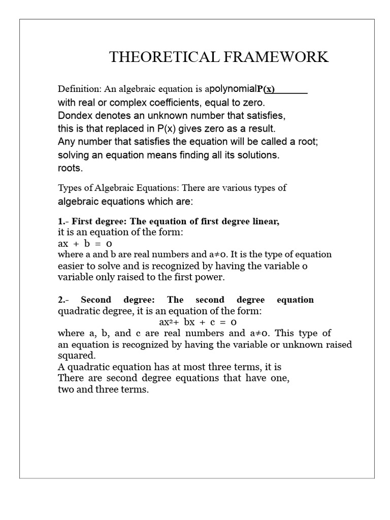 Theoretical Framework | PDF | Equations | Quadratic Equation