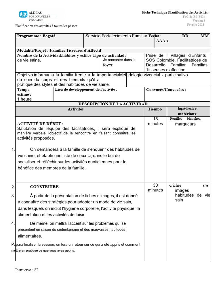 Planification d'Activités de Vie Saine | PDF