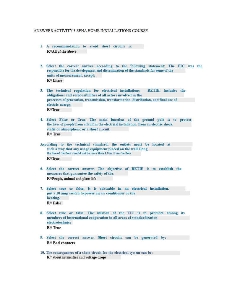 Answers Activity 3 Sena Course Home Installations | PDF
