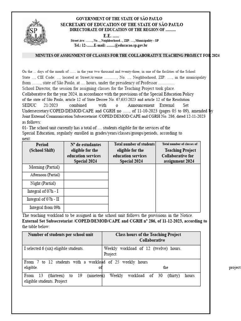 MINUTES TEMPLATE FOR ASSIGNMENT - COLLABORATIVE TEACHING PROJECT - 2024 ...