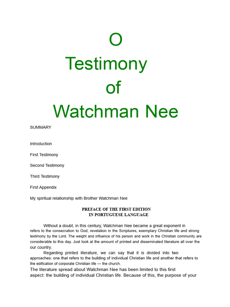 Watchman Nee's Spiritual Testimonies | PDF | Jesus | Prayer
